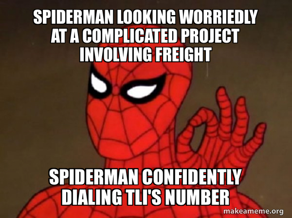 Spiderman looking worriedly at a complicated project involving freight ...