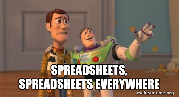 Spreadsheets, spreadsheets everywhere - Buzz and Woody (Toy Story) Meme Meme Generator