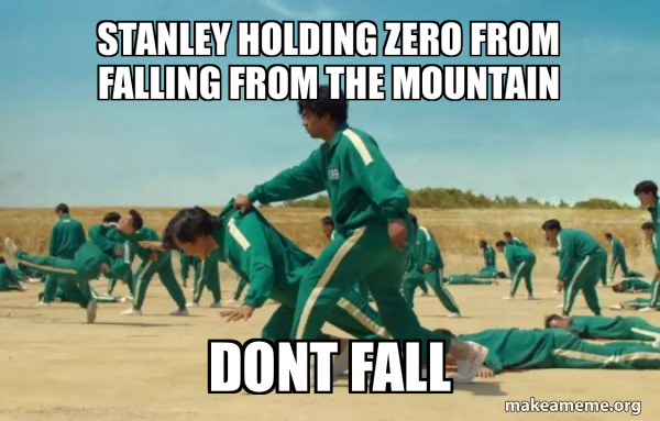 Stanley holding zero from falling from the mountain Dont fall - Squid ...