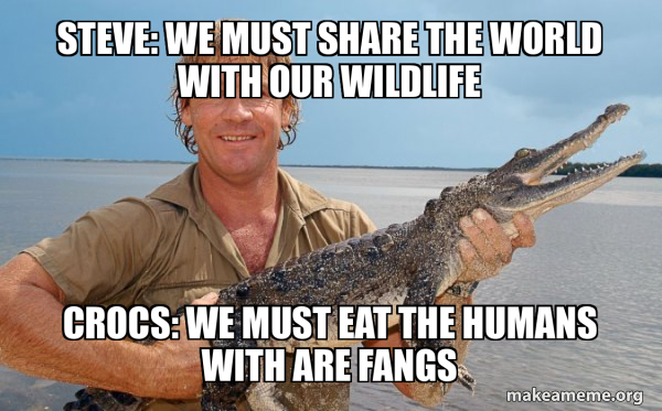 Steve: we must share the world with our wildlife Crocs: we must eat the ...