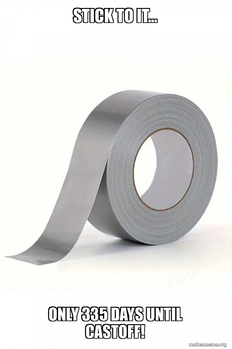 stick to it... only 335 days until castoff! - Duct Tape Meme Generator