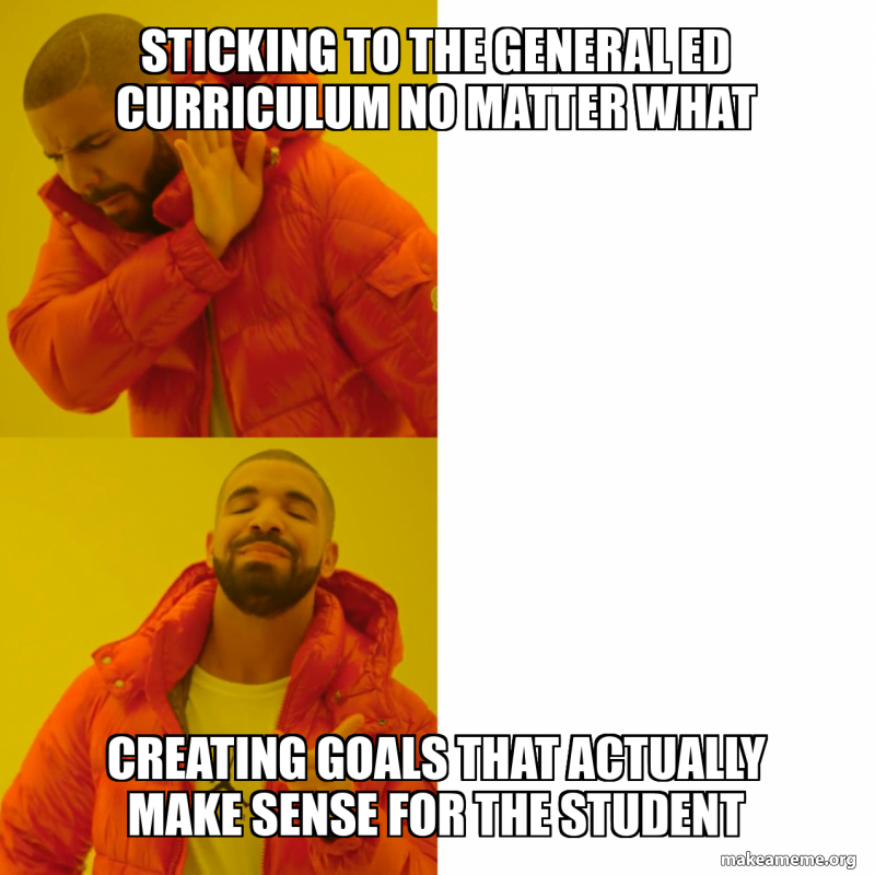 Sticking to the general ed curriculum no matter what Creating goals ...
