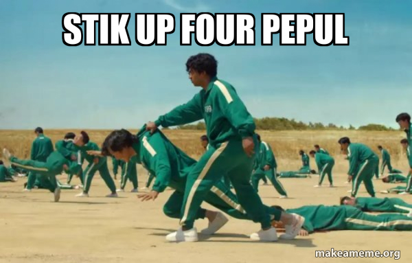 stik up four pepul - Squid Game Ali Holding Seong Meme Generator