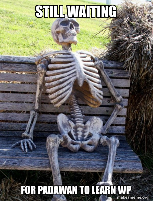 Still waiting for padawan to learn WP - Waiting Skeleton Meme Generator