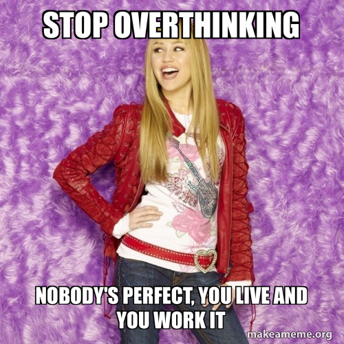 STOP OVERTHINKING NOBODY'S PERFECT, YOU LIVE AND YOU WORK IT Meme Generator