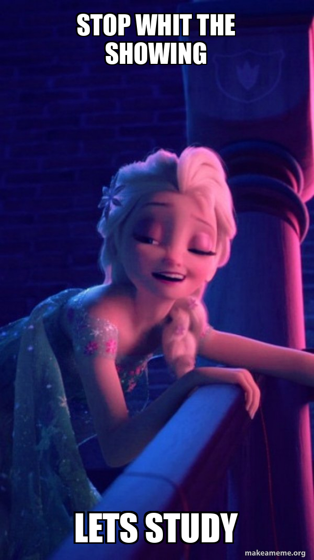 stop whit the showing lets study - Drunk Elsa Meme Generator