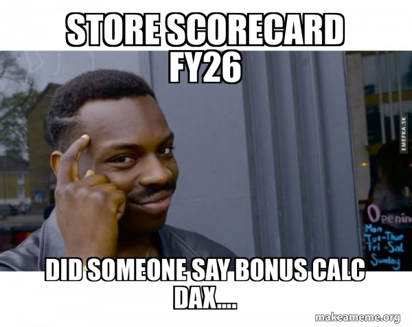 Store Scorecard FY26 Did Someone Say Bonus Calc DAX.... - Roll Safe ...