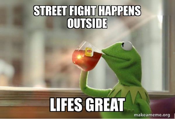 street fight happens outside lifes great - Kermit Drinking Tea Meme ...