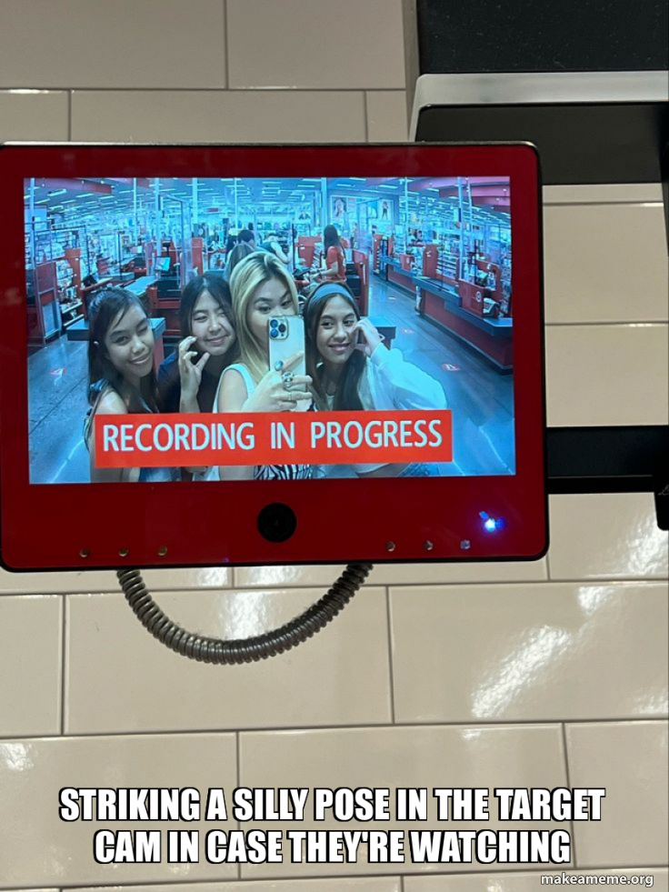 striking a silly pose in the target cam in case they're watching Meme Generator