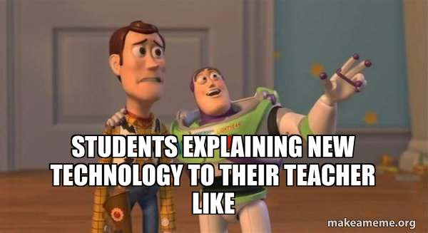 Students explaining new technology to their teacher like - Buzz and ...