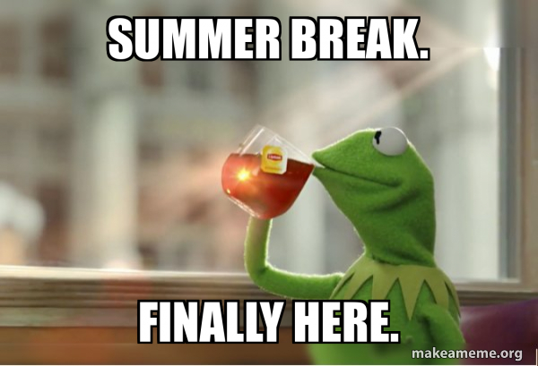Summer break. Finally here. - Kermit Drinking Tea Meme Generator