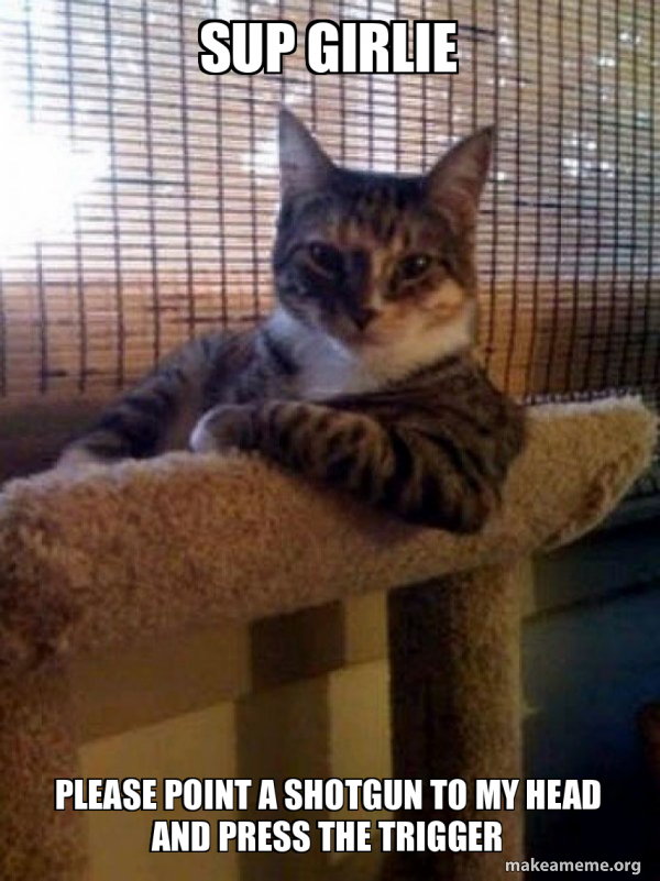 Sup girlie Please point a shotgun to my head and press the trigger ...