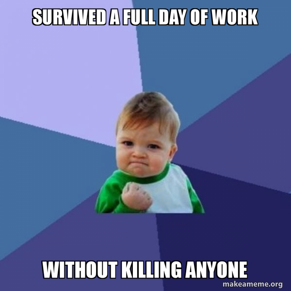 SURVIVED A FULL DAY OF WORK WITHOUT KILLING ANYONE - Success Kid Meme ...