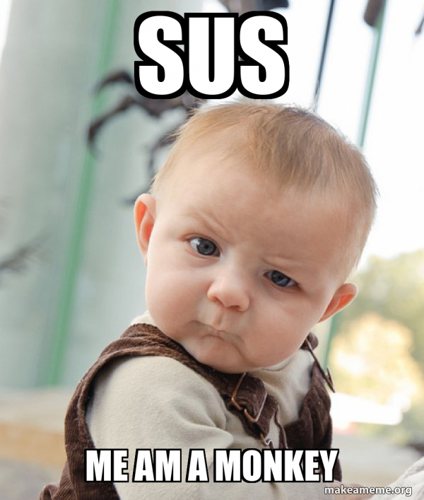 SUS ME AM A MONKEY - Skeptical Baby Meme Generator