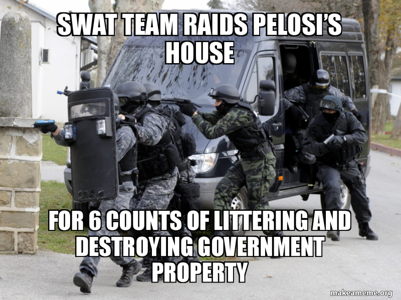 Swat Team Raids Pelosiâ€™s House For 6 counts of Littering and ...