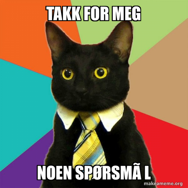 Takk for meg noen spørsmål - Business Cat Meme Generator