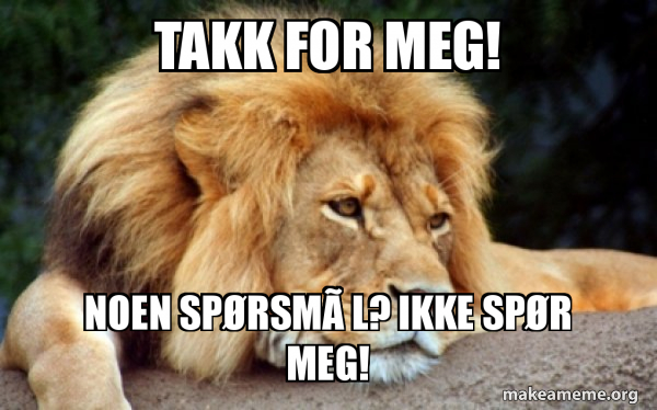 TAKK FOR MEG! NOEN SPÃ˜RSMÃ…L? IKKE SPÃ˜R MEG! - Confession Lion Meme ...