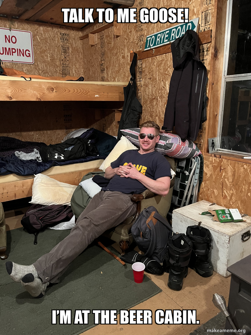 TALK TO ME GOOSE! I’M AT THE BEER CABIN. Meme Generator