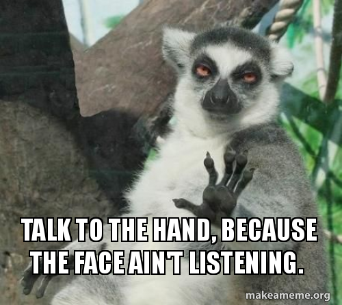 Talk to the hand, because the face ain't listening. Meme Generator