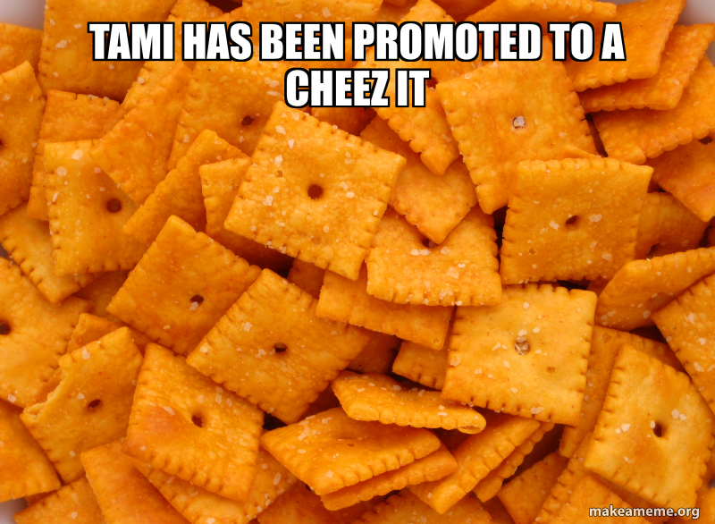 Tami has been promoted To a Cheez It Meme Generator