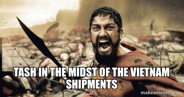 Tash in the midst of the Vietnam Shipments - The 300 Meme Generator