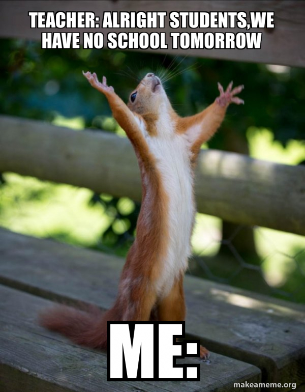 Teacher: Alright students,we have no school tomorrow Me: - Happy ...