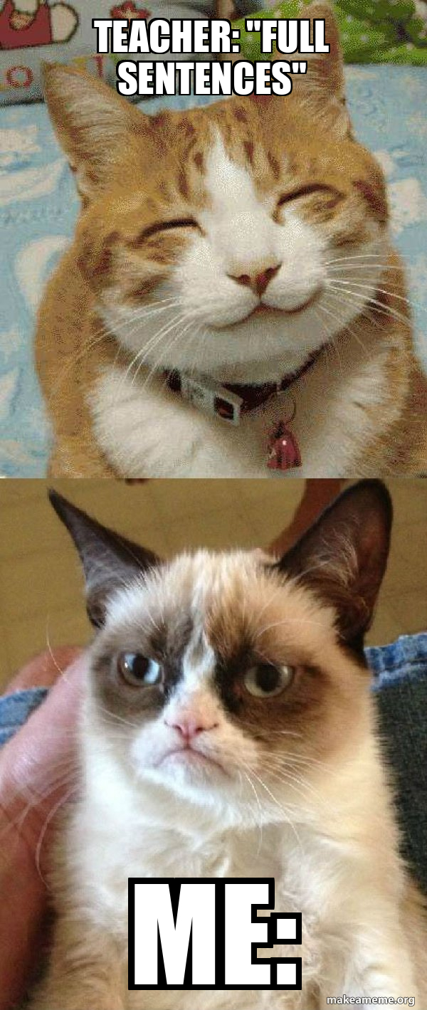 Teacher: "Full sentences" me: - Grumpy Cat vs Happy Cat Meme Generator