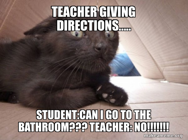 Teacher giving directions..... Student:CAN I GO TO THE BATHROOM ...