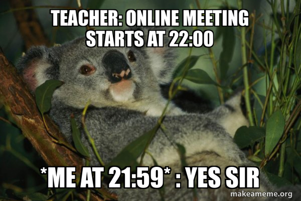 TEACHER: ONLINE MEETING STARTS AT 22:00 *ME AT 21:59* : YES SIR - Laid ...