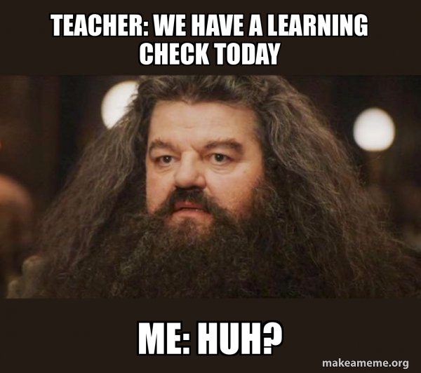 Teacher: we have a learning check today Me: HUH? - Hagrid - I should ...