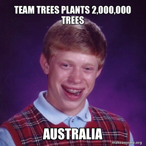 team trees plants 2,000,000 trees australia - Bad Luck Brian Meme Generator