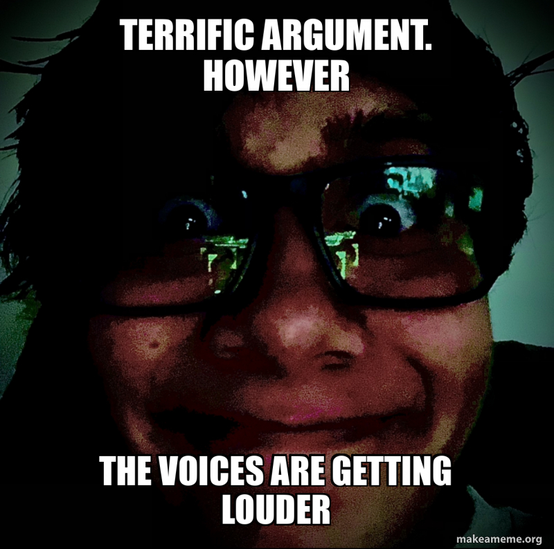 Terrific argument. However The voices are getting louder Meme Generator