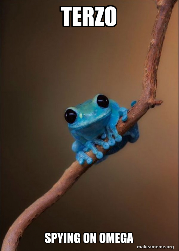 Terzo Spying on Omega - Small Fact Frog Meme Generator