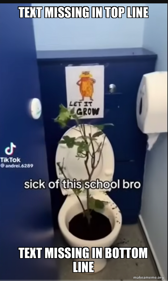 Text missing in top line Text missing in bottom line Meme Generator