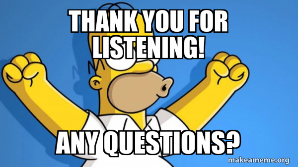 Thank you for Listening! Any questions? - Happy Homer Meme Generator