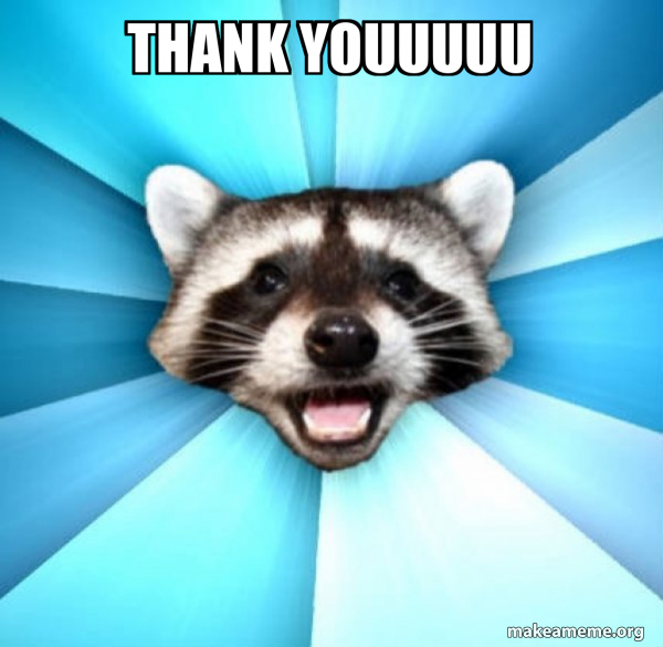 thank youuuuu - Lame Pun Coon Meme Generator