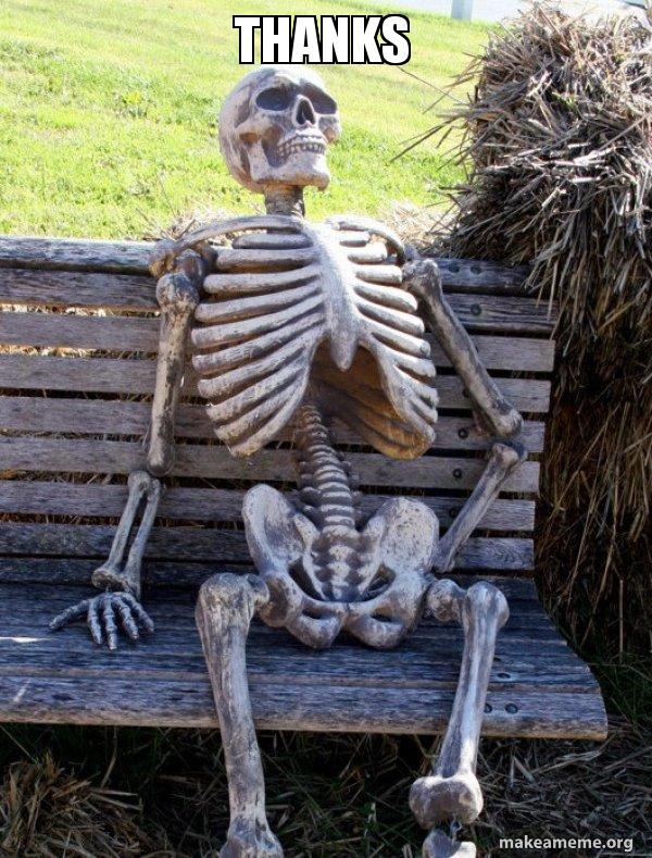THANKS - Waiting Skeleton Meme Generator
