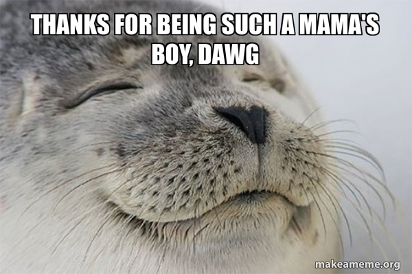 Thanks for being such a Mama's boy, dawg - Satisfied Seal Meme Generator