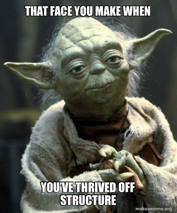 That face you make when You’ve thrived off structure - Yoda Meme Generator