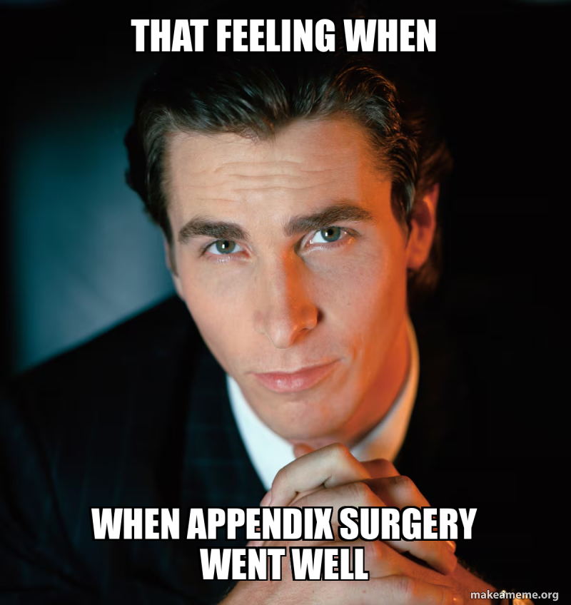 That feeling when When appendix surgery went well Meme Generator