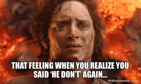 That feeling when you realize you said ‘he don’t’ again… - Frodo it's ...