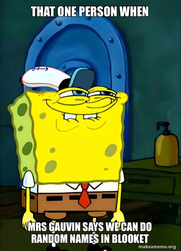 that one person when Mrs Gauvin says we can do random names in blooket ...