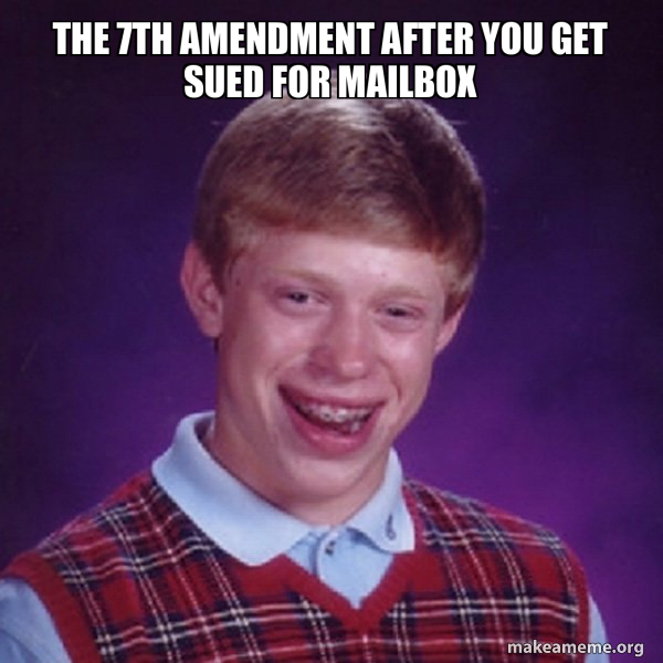 The 7th amendment after you get sued for mailbox - Bad Luck Brian Meme ...