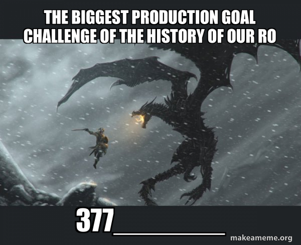 The biggest production goal challenge of the history of our RO 377 ...