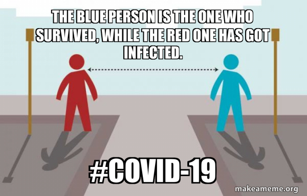 The blue person is the one who survived, while the red one has got ...