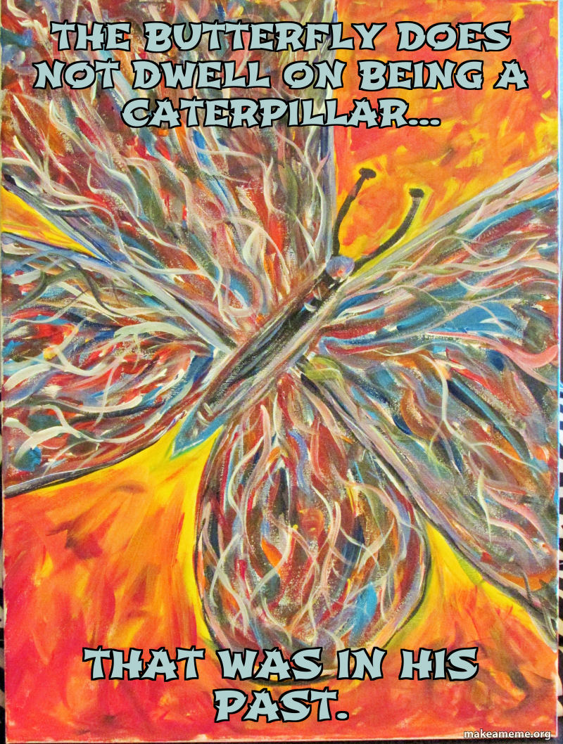 the butterfly does not dwell on being a caterpillar... that was in his ...