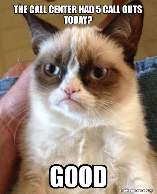 The call center had 5 call outs today? Good - Grumpy Cat Meme Generator