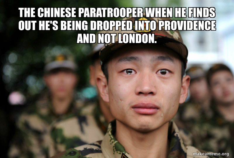 The Chinese paratrooper when he finds out he's being dropped into ...