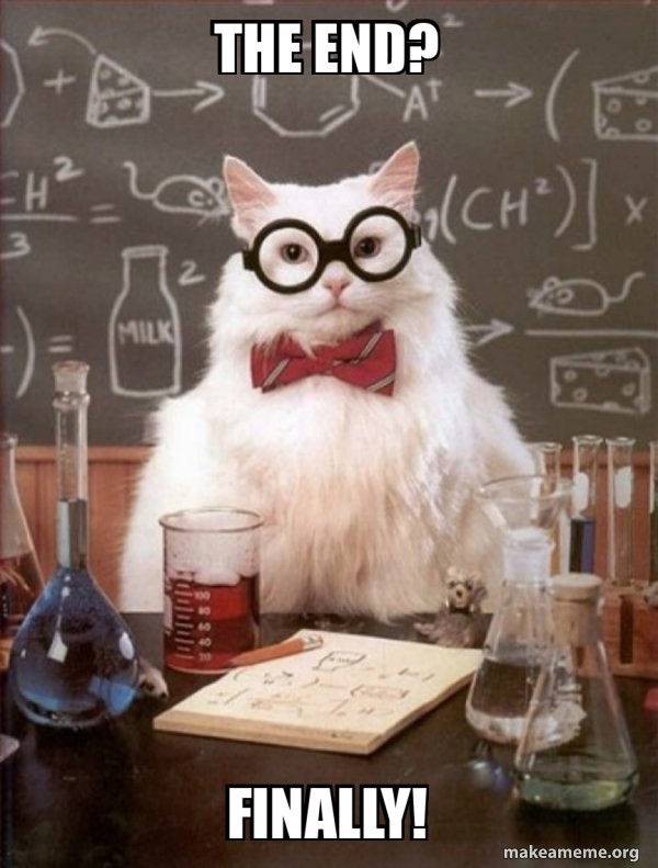 The End? FINALLY! - Chemistry Cat Meme Generator