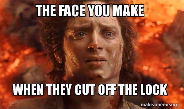 The face you make When they cut off the lock - Frodo it's over it's ...